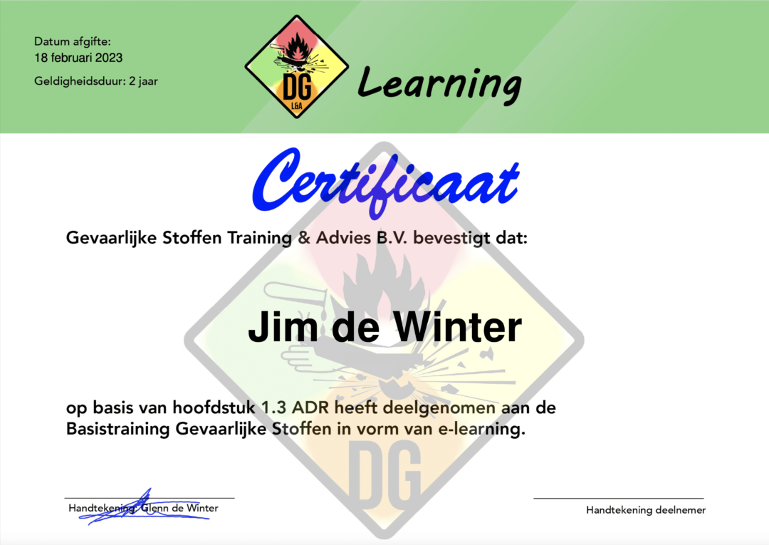 Info Gebruiker - DG-Learning - Gevaarlijke Stoffen Cursus Online